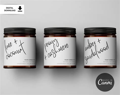 Editable Candle Label Template Minimal Style Candle Label Customisable