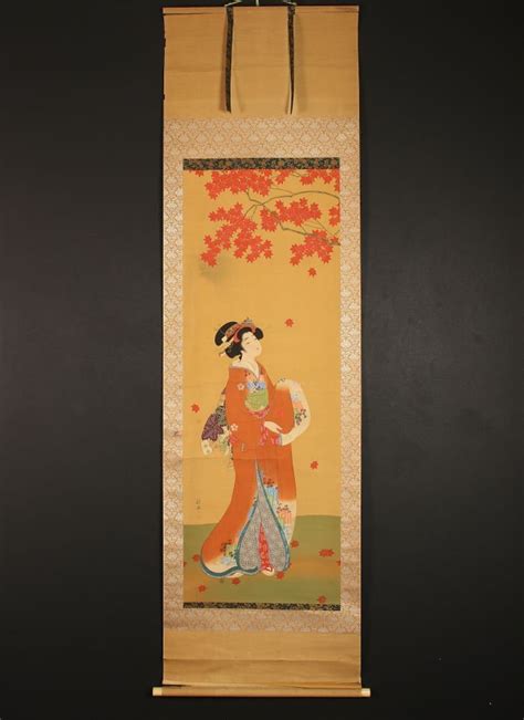 模写 一灯 Vg2686 山田秋畝 紅葉美人図 寺崎広業師事 熊本の人人物、菩薩｜売買されたオークション情報、yahooの商品情報を
