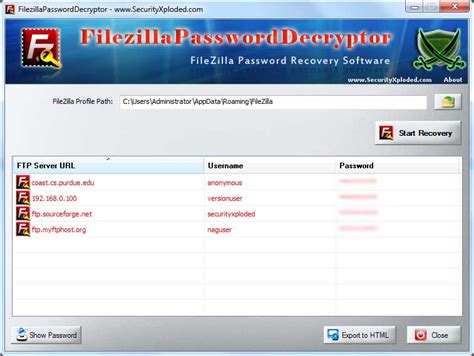Filezillapassworddecryptor Showing Recovered Passwords