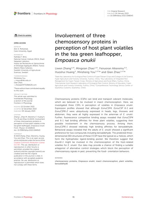 Pdf Involvement Of Three Chemosensory Proteins In Perception Of Host