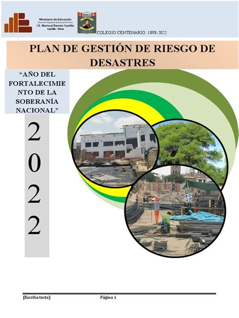 Plan De Gestión De Riesgo Anteror Pdf Riesgo Reducción De Desastres