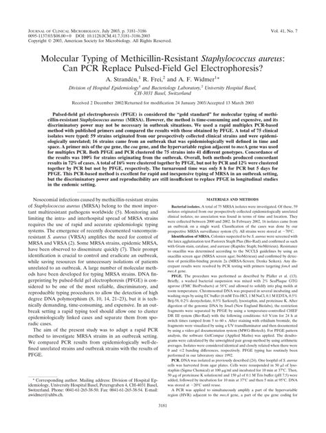 Pdf Molecular Typing Of Methicillin Resistant Staphylococcus Aureus
