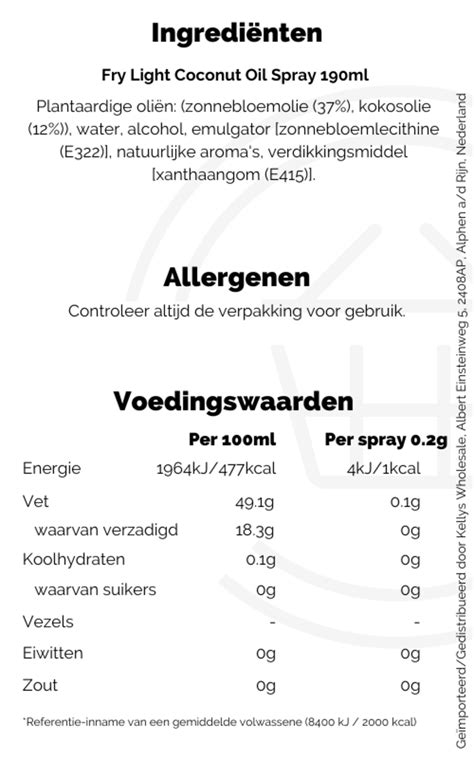Frylight Coconut Oil Spray 190ml Low Calorie Cooking Spray Kellys