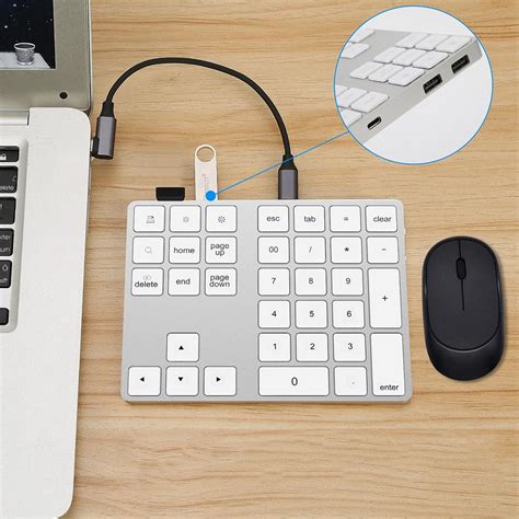 Wireless Number Pad Bt Numeric Keypad 34 Key Keyboard Hub Type C Usb 3