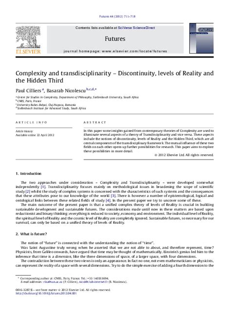 Complexity And Transdisciplinarity Discontinuity Levels Of Reality