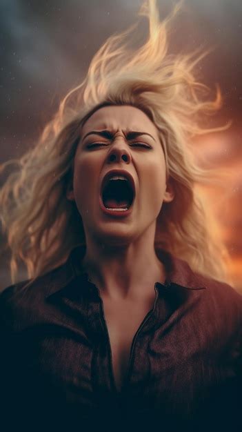 Premium Ai Image A Woman With Her Mouth Open And The Word In Red