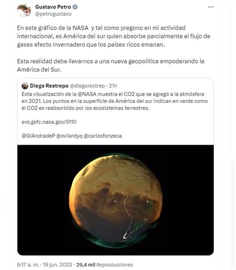 Gustavo Petro usó imagen de la Nasa para criticar cómo la contaminación de los países ricos