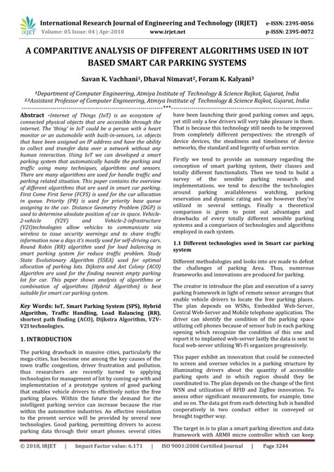 PDF A COMPARITIVE ANALYSIS OF DIFFERENT ALGORITHMS USED IN IOT BASED SMART CAR PARKING SYSTEMS