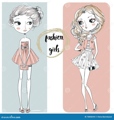 Cute Cartoon Hipster Girls Stock Vector Illustration Of Party 70868344