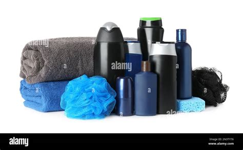 Set With Mens Personal Hygiene Products On White Background Stock