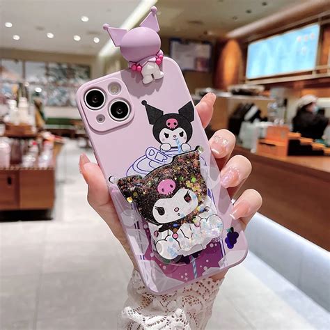 신제품 카와이 쿠로미 마이 멜로디 폰 케이스 미러 홀더 산리오 애니메이션 귀여운 만화 소녀 하트 아이폰 11 12promax 13promax 소녀 장난감
