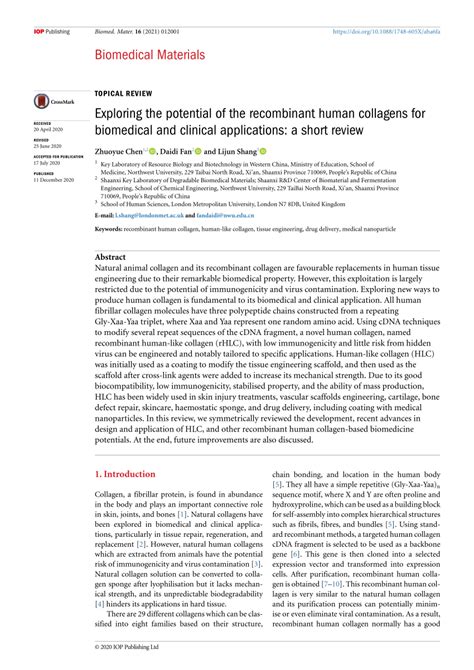 Exploring The Potential Of The Recombinant Human Collagens For