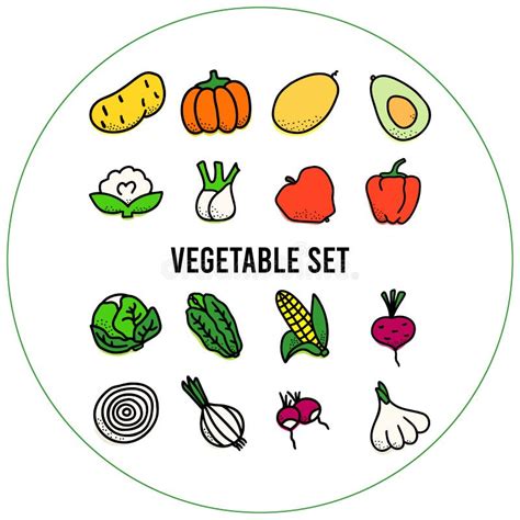 Conjunto De Doodles De Diferentes Tipos De Verduras Y Frutas Ilustración del Vector