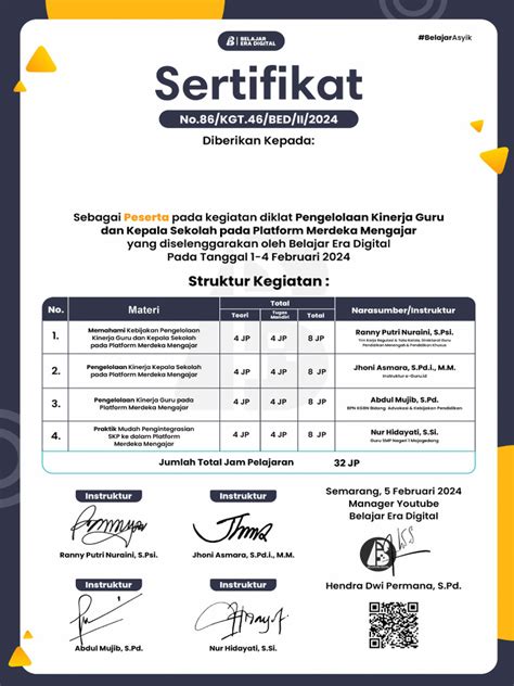 Sertifikat Pengelolaan Kinerja Guru Dan Kepala Sekolah Pada Platform