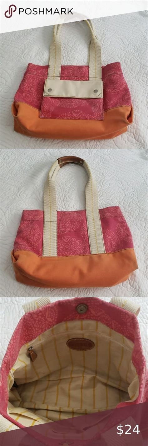 Fossil Canvas Bag Black Leather Handbags Bags Brown Leather