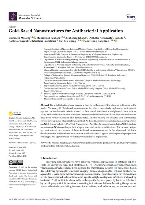 Pdf International Journal Of Molecular Sciences Gold Based Nanostructures For Antibacterial
