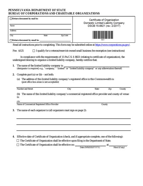 Free How To Form An Llc In Pennsylvania 7 Steps Pdf Eforms