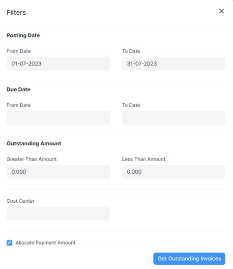 Payment Entry Get Outstanding Invoice Date Filter Not Working