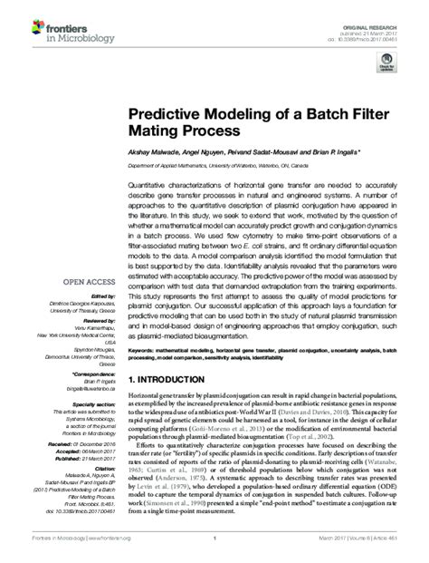 pdf predictive modeling of a batch filter mating process akshay