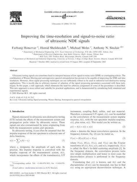 Pdf Improving The Time Resolution And Signal To Noise Ratio Of Ultrasonic Nde Signals