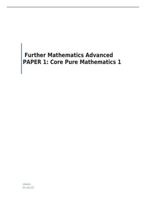 Edexcel Gce Al Further Mathematics 9fm0 Paper 01 Core Mathematics