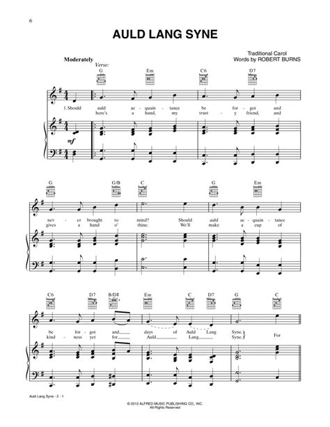 Auld Lang Syne Piano Vocal Guitar Digital Sheet Music Sheet