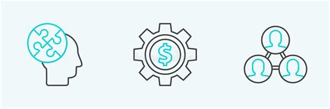 Set Line Project Team Base Human Head Puzzles Strategy And Gear With Dollar Symbol Icon Vector