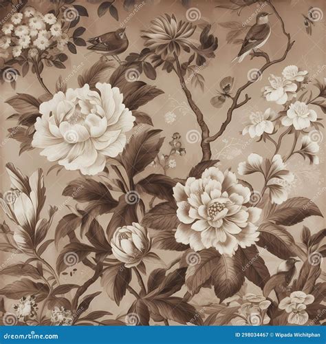 Ballard Designs Chinoiserie Asian Floral Fabric Pattern Stock Image
