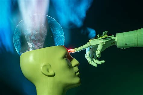기계 학습을위한 휴머노이드 로봇 손 터치 사이보그 모양의 흉상 Stem 주제에 대한 스톡 사진 및 기타 이미지 Stem 주제