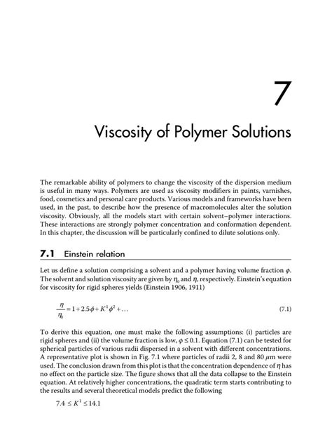 Viscosity Of Polymer Solutions Chapter 7 Fundamentals Of Polymer Physics And Molecular