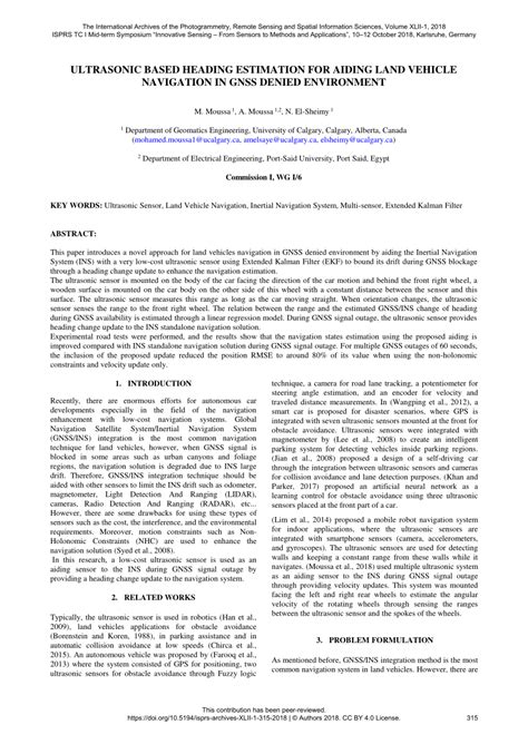 Pdf Ultrasonic Based Heading Estimation For Aiding Land Vehicle Navigation In Gnss Denied