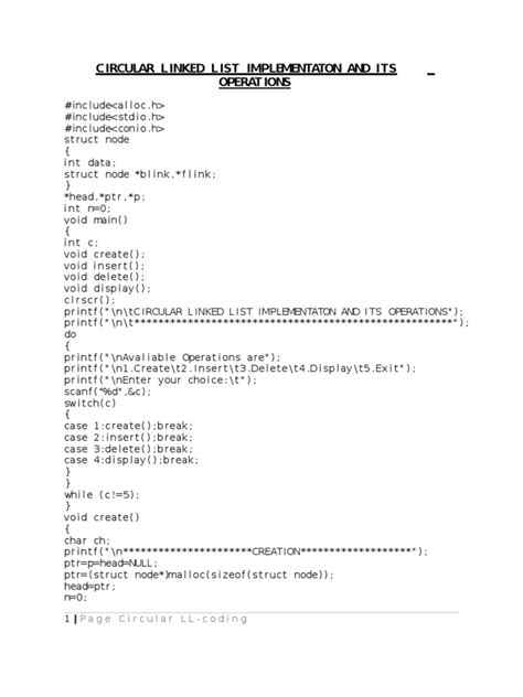 Circular Linked List Implementaton And Its Operations Page Circular Ll