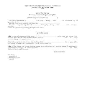 Mẫu Quyết định thuyên chuyển công tác