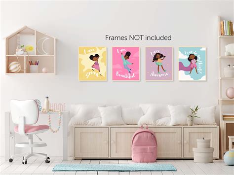 Set Of 4 Girls Room Decor Motivational Black Girl Wall Art Unframed