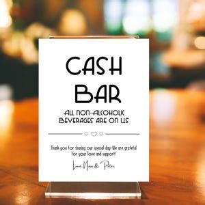 Cash Bar Sign Template For Wedding Reception Or Other Celebration In