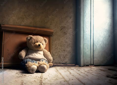 Un ourson seul abandonné dans une vieille chambre generative AI Stock