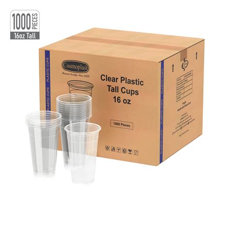 Cosmoplast Wholesale Plastic Tall Juice Cups Clear 16 Oz 1000 Pcs