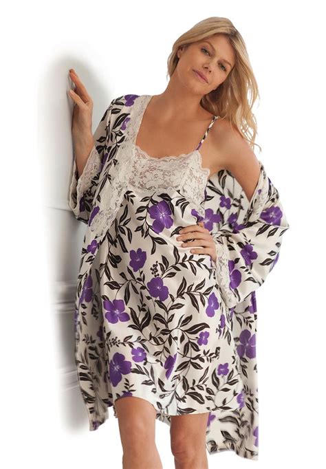 Womens Plus Size Short Satin Peignoir Set