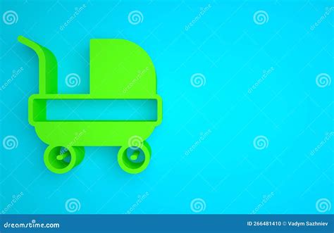 Green Baby Stroller Icon Isolated On Blue Background Baby Carriage