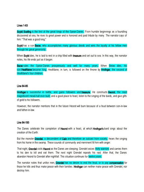 Beowulf Summary Edit Pdf Beowulf Scandinavian Folklore