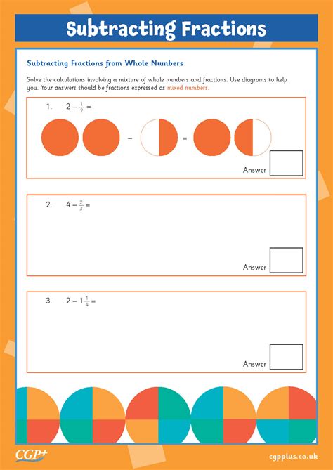 Subtracting Fractions From Whole Numbers Worksheets K5 Learning
