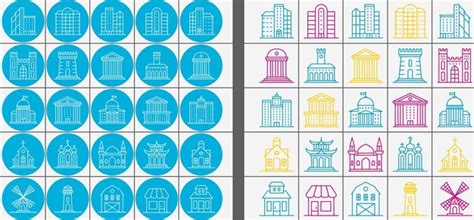 25 Plantillas De Conjunto De Iconos De Edificios Vector Premium