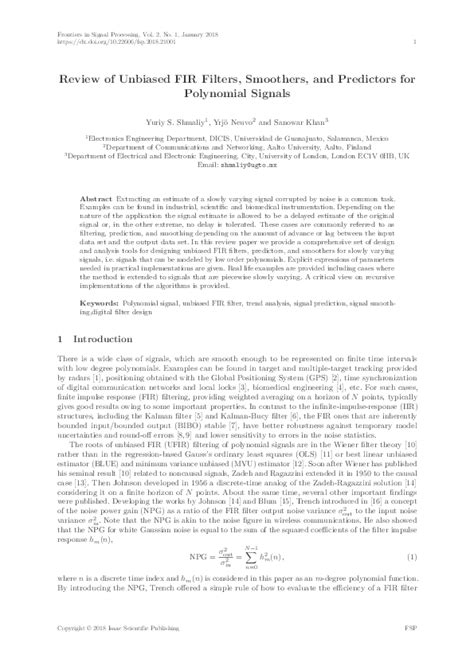Pdf Review Of Unbiased Fir Filters Smoothers And Predictors For