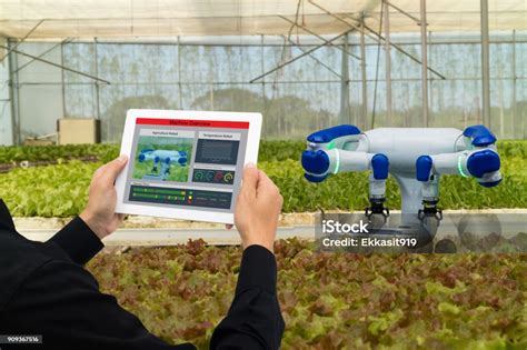 Iot 스마트 산업 로봇 40 농업 개념 산업 농업 경제 학자 소프트웨어 인공 지능 기술을 사용 하 여 상태를 모니터링 하는