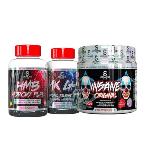 Kit Suplemento Pré Treino Insane Original g Hmb Demons Mk Gh Demons Lab Pré Treino