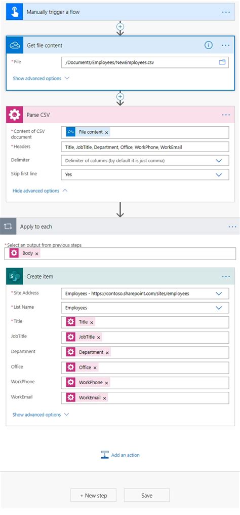 how to read csv file and add item to sharepoint list in power automate