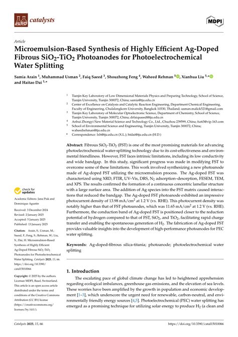 Pdf Microemulsion Based Synthesis Of Highly Efficient Ag Doped Fibrous Sio2 Tio2 Photoanodes