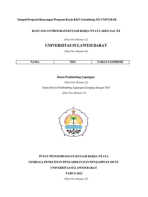 Rancangan Program Kerja Kkn Unsulbar Pdf