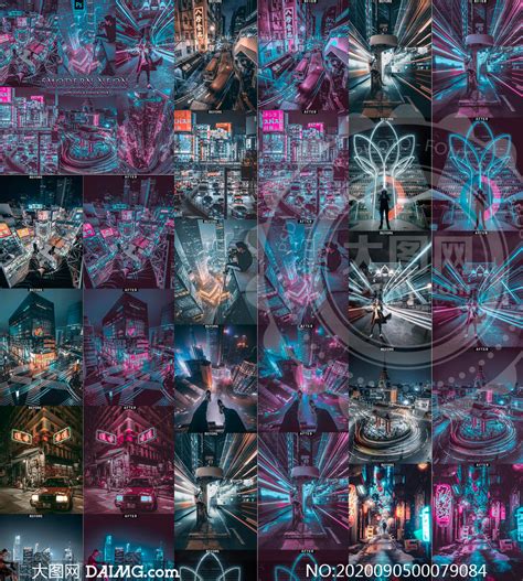 中文版现代城市建筑霓虹灯效果PS动作 大图网图片素材