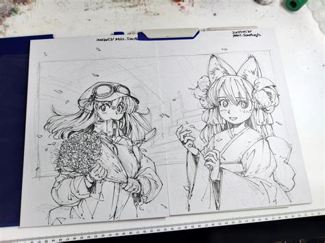 「病院の待ち時間に描いた絵 まだ途中 線画 狐娘 出先絵 」meiz：boothで原画等販売の漫画